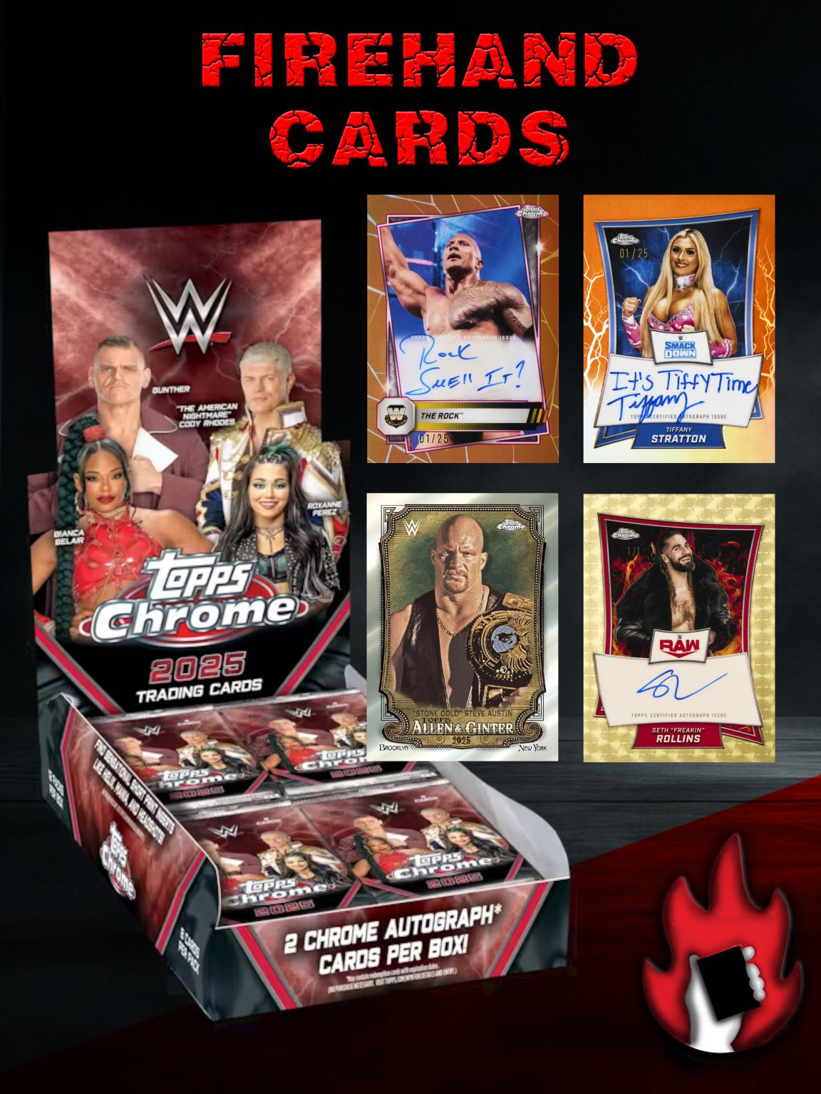 Firehandcards | 2025 Topps Chrome WWE Hobby 2 Box Random Numbers Break #22